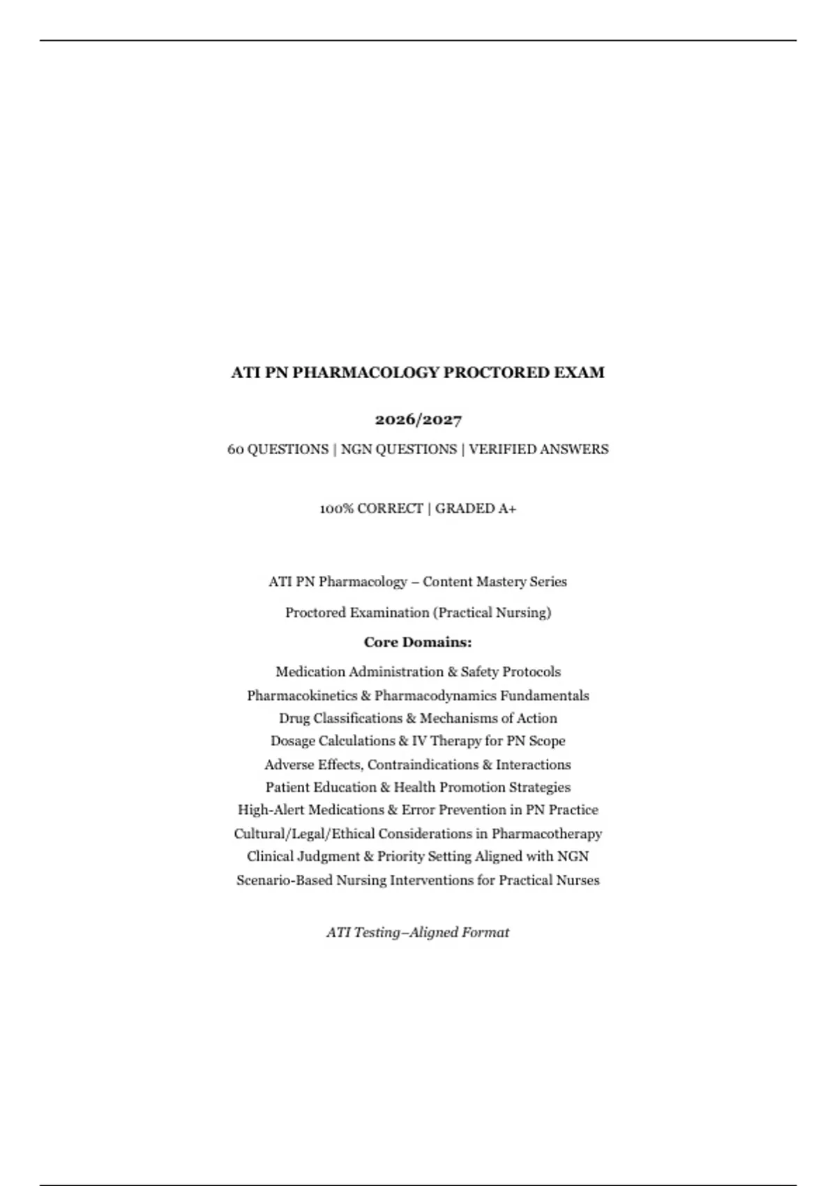 ATI PN Pharmacology Proctored Exam 2026/2027 Content Mastery Series ...