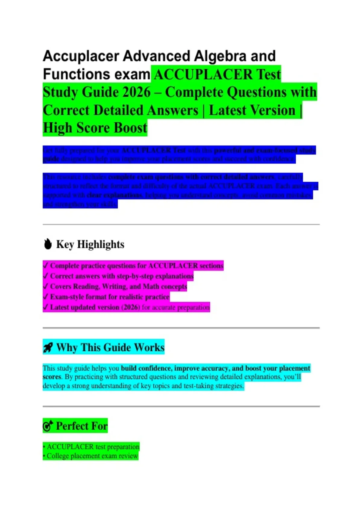 ACCUPLACER Advanced Algebra & Functions Study Guide 2026 | Full Notes ...