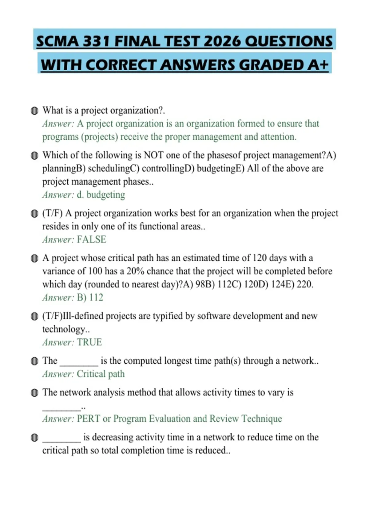 SCMA 331 FINAL TEST 2026 QUESTIONS WITH CORRECT ANSWERS GRADED A+ ...