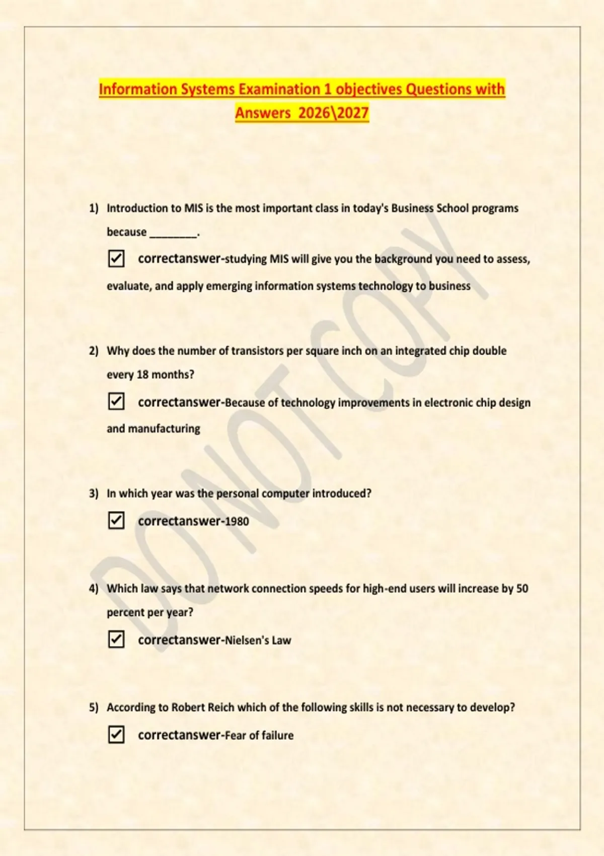 nformation Systems Examination 1 objectives Questions with Answers - 3x ...