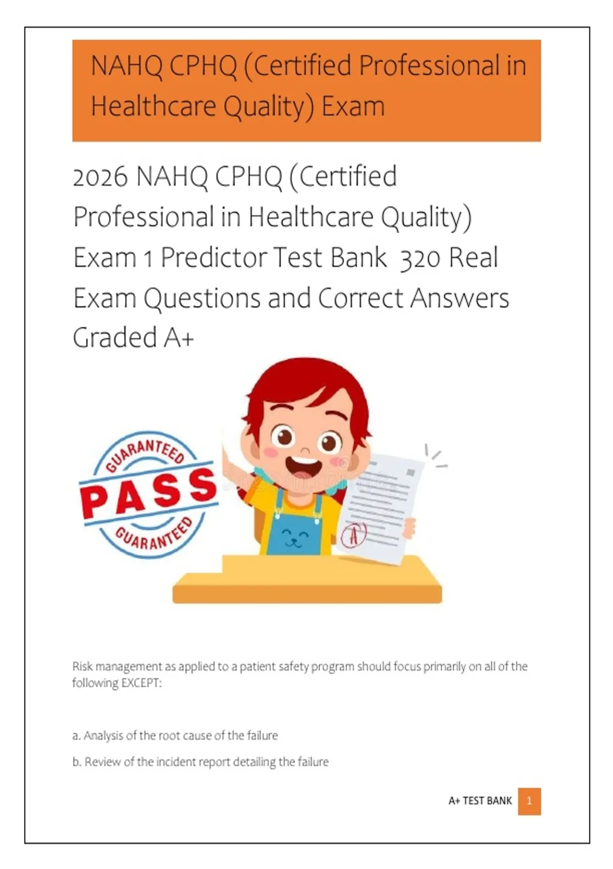 2026 NAHQ CPHQ (Certified Professional in Healthcare Quality) Exam 1 ...