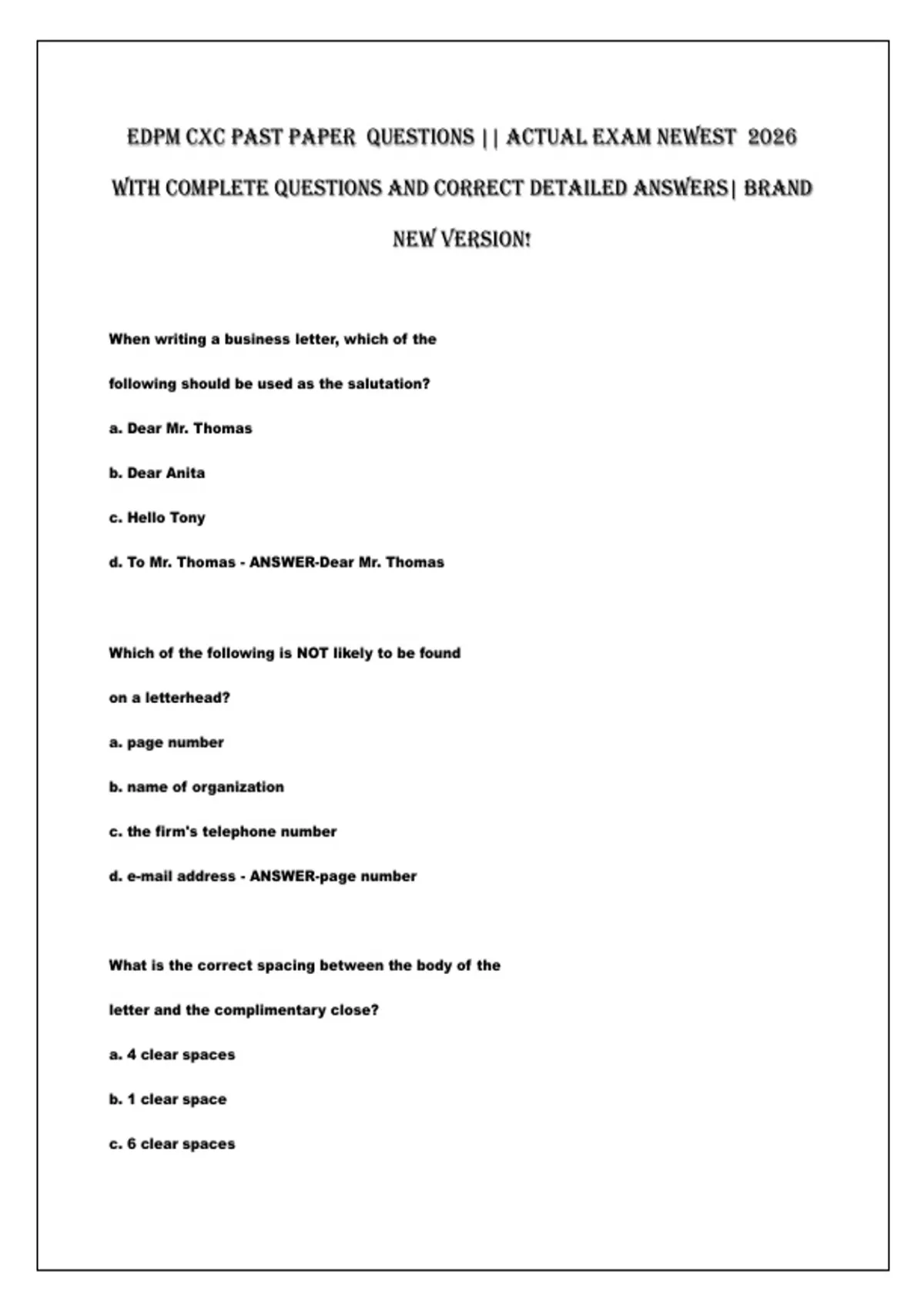 EDPM CXC 2026 | Complete Past Paper Questions & Verified Detailed ...