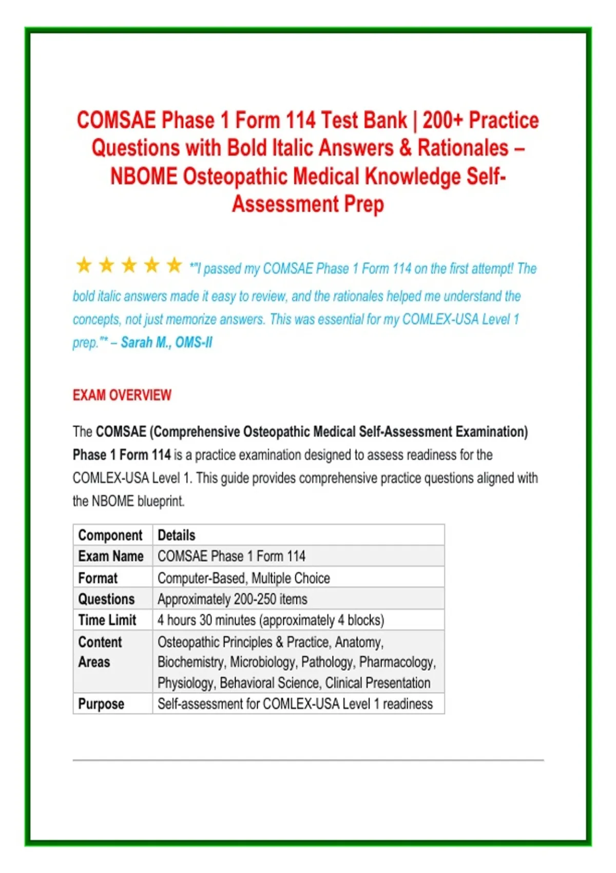 COMSAE Phase 1 Form 114 Test Bank | 200+ Practice Questions with Bold ...
