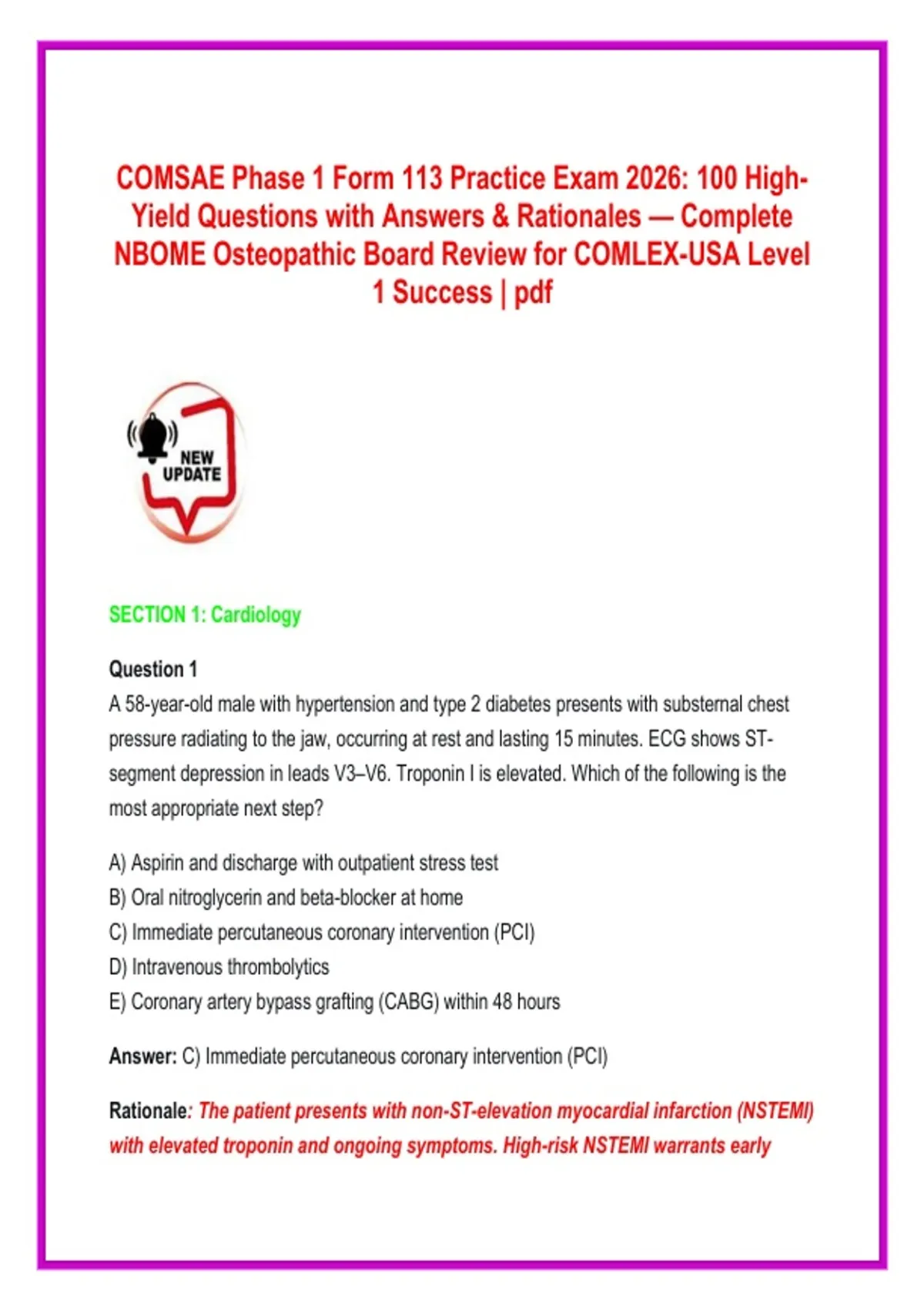 COMSAE Phase 1 Form 113 Practice Exam 2026: 100 High Yield Questions ...
