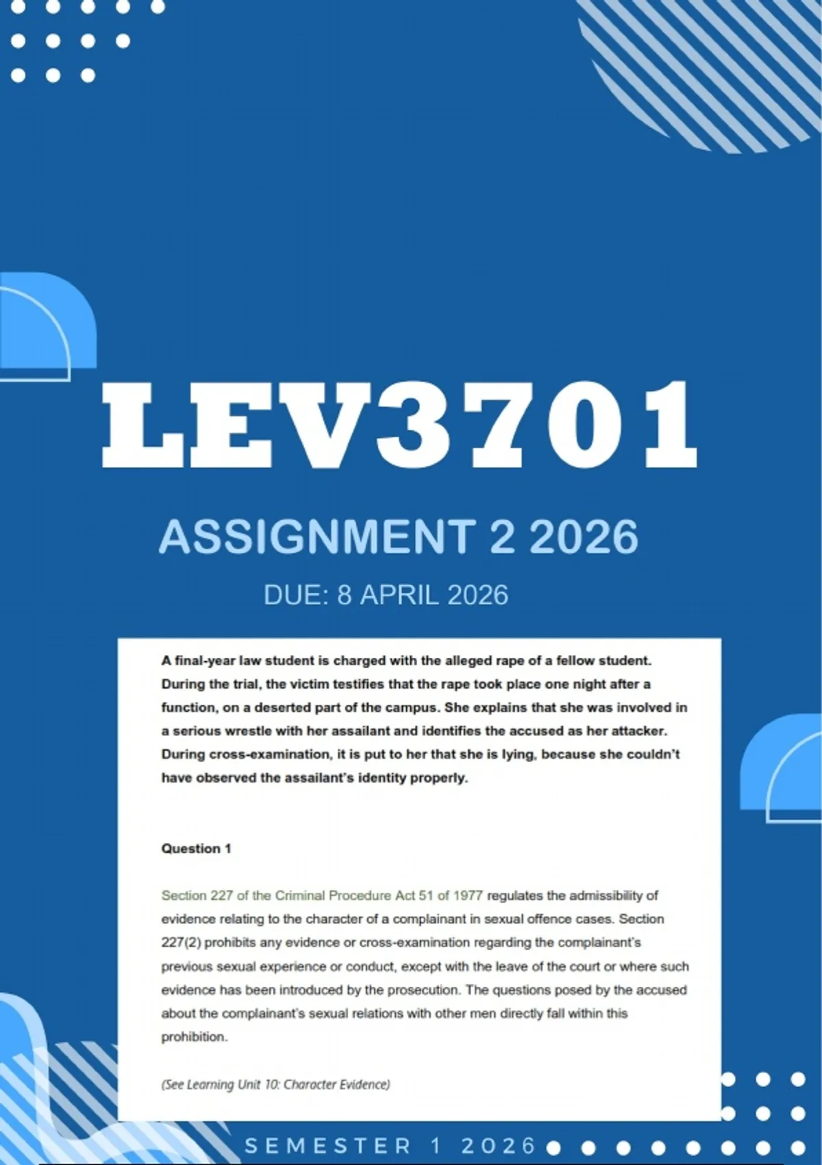 LEV3701 ASSIGNMENT 2 2026 - DISTINCTION | DUE 9 April 2026 - Law of ...