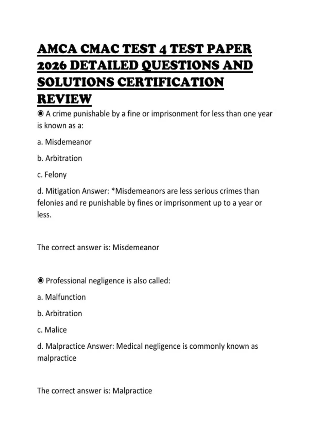 AMCA CMAC TEST 4 TEST PAPER 2026 DETAILED QUESTIONS AND SOLUTIONS ...
