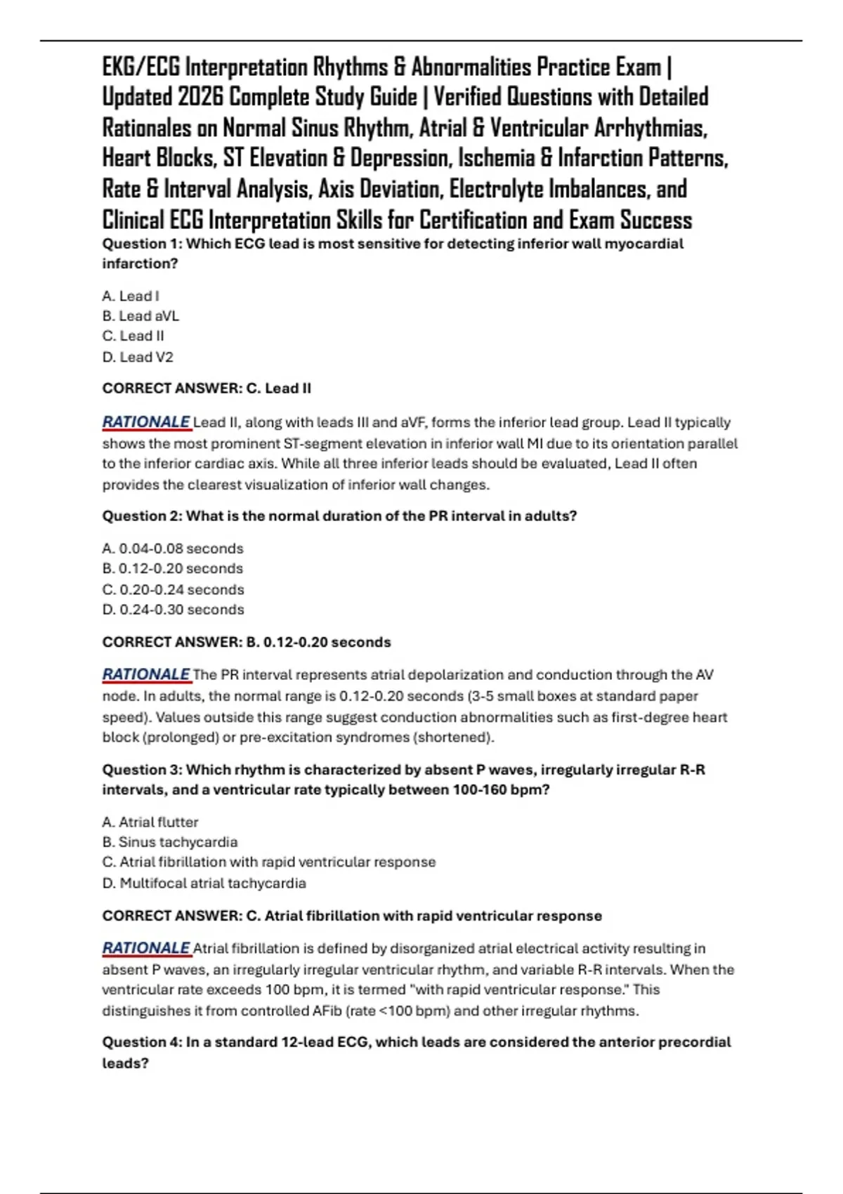 EKG/ECG Interpretation Rhythms & Abnormalities Practice Exam | Updated ...