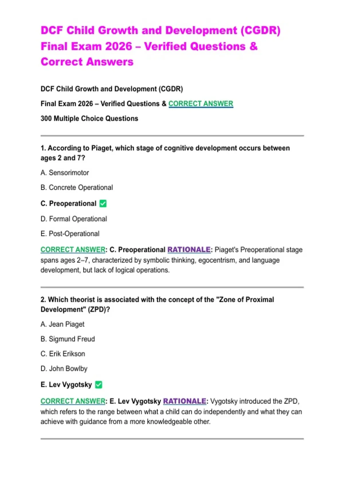 DCF Child Growth and Development (CGDR) Final Exam 2026 – Verified ...