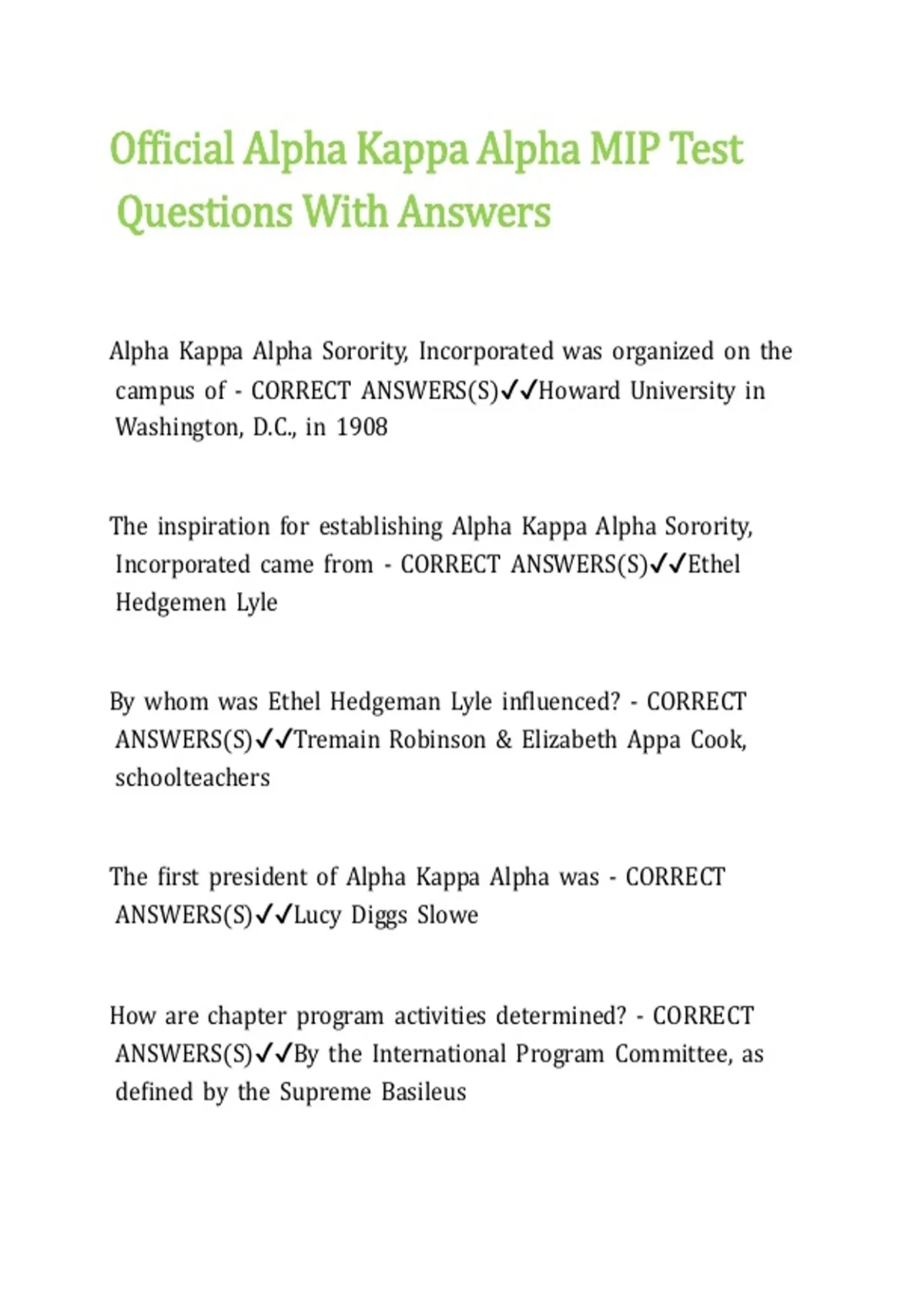 Official Alpha Kappa Alpha MIP Test Questions With Answers - Official ...