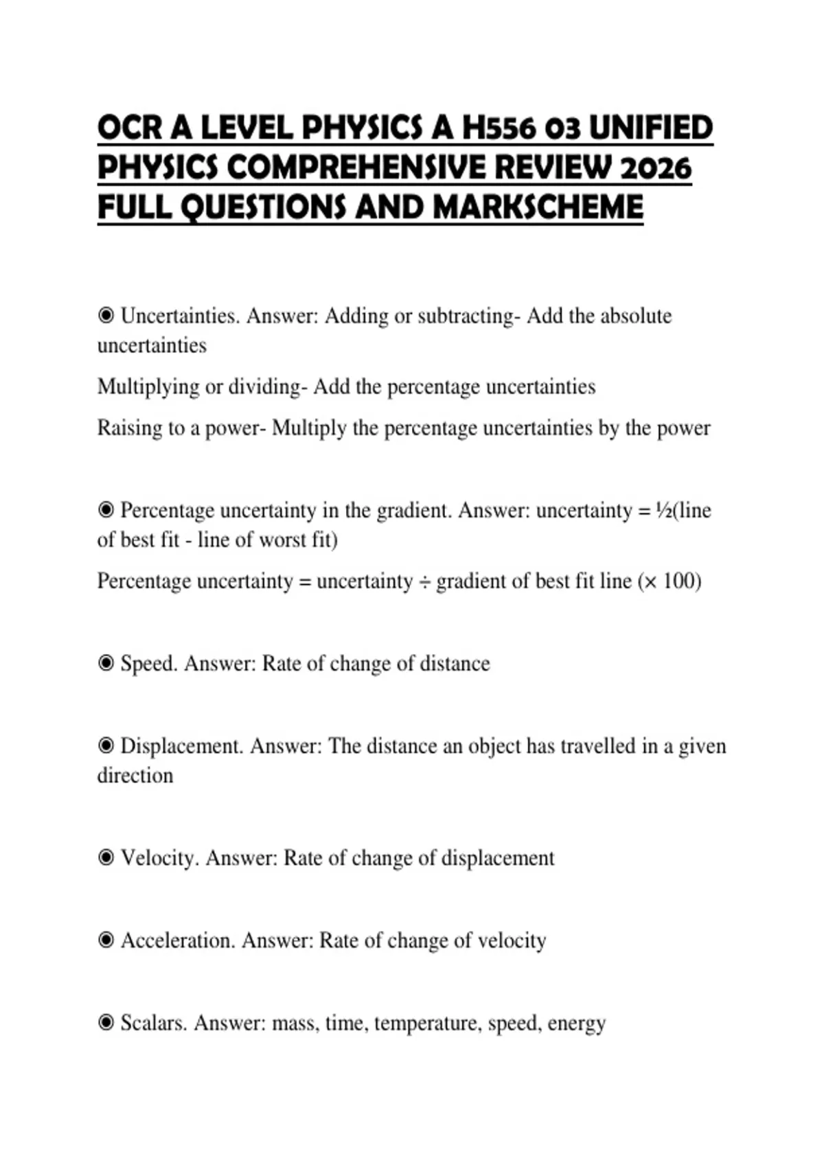 OCR A LEVEL PHYSICS A H556 03 UNIFIED PHYSICS COMPREHENSIVE REVIEW 2026 ...