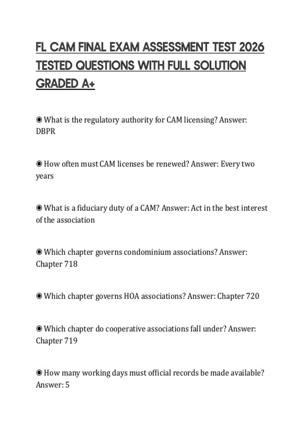 FL CAM FINAL EXAM ASSESSMENT TEST 2026 TESTED QUESTIONS WITH FULL ...