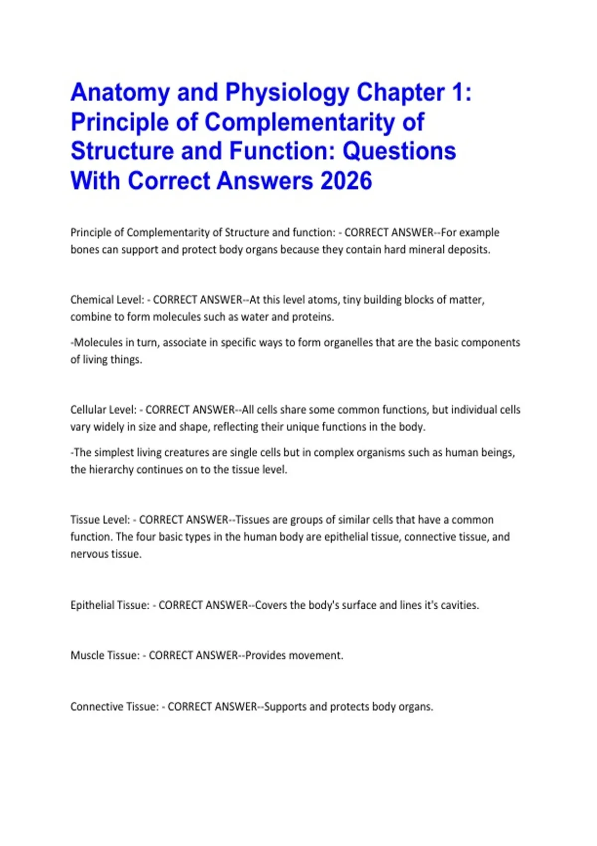 Anatomy and Physiology Chapter 1: Principle of Complementarity of ...