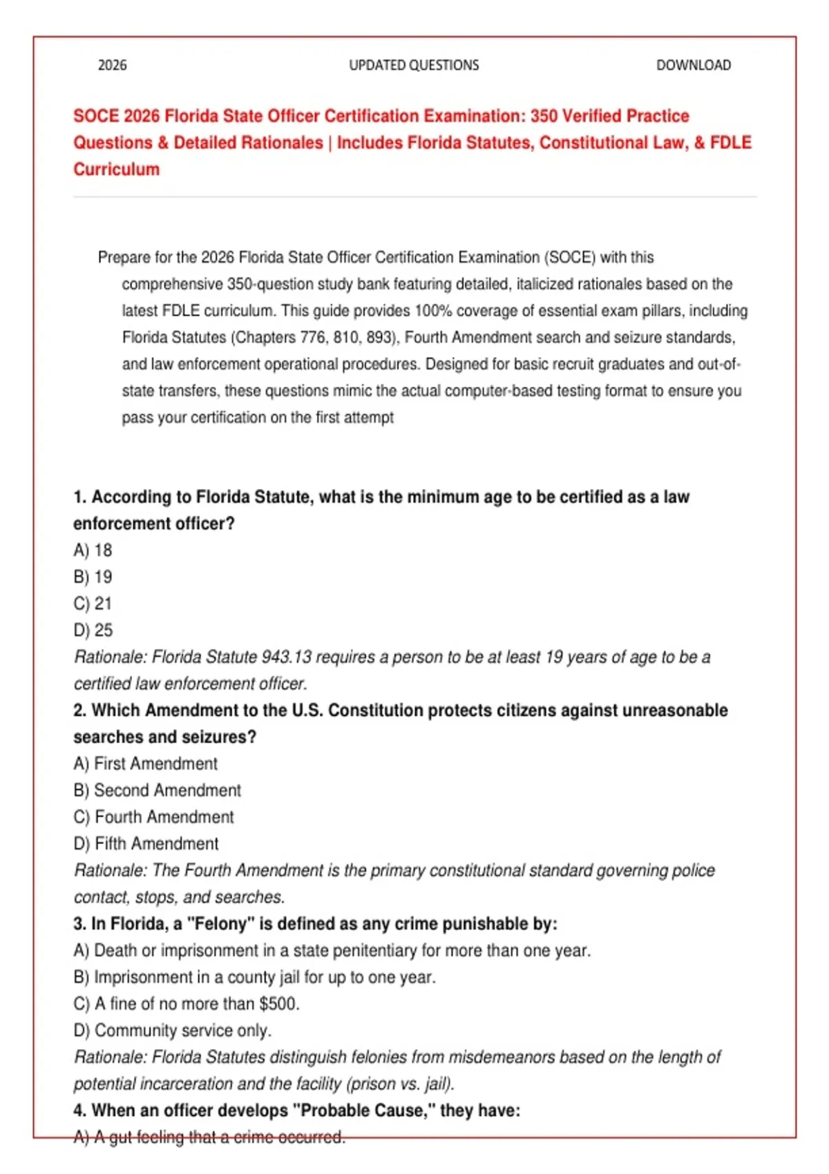 SOCE 2026 Florida State Officer Certification Exam: 300 Practice ...