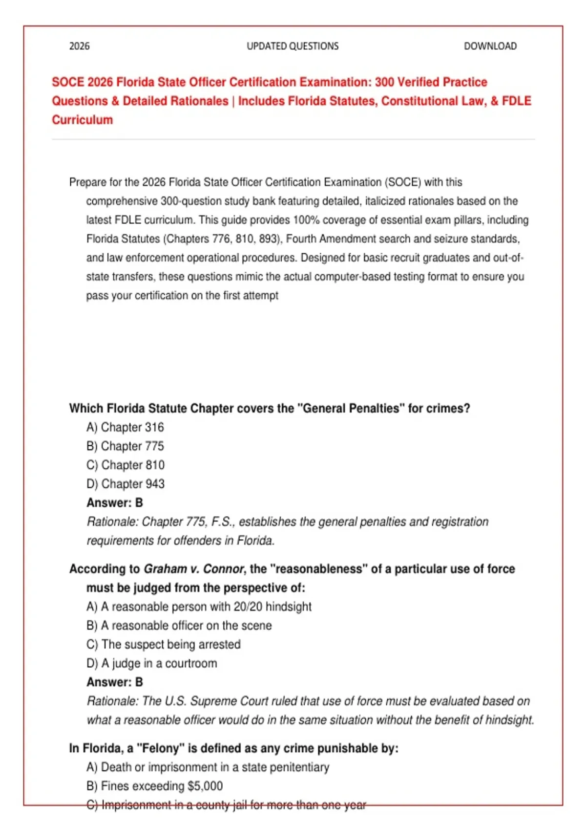 SOCE 2026 Florida State Officer Certification Exam: 300 Practice ...