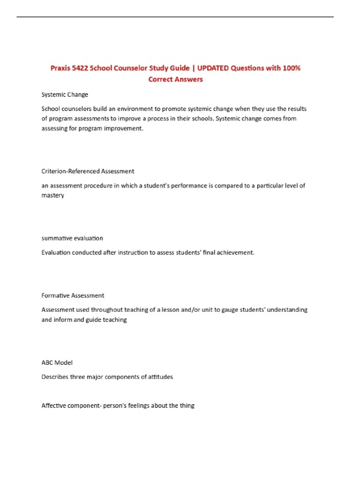 Praxis 5422 School Counselor Study Guide | UPDATED Questions with 100% ...