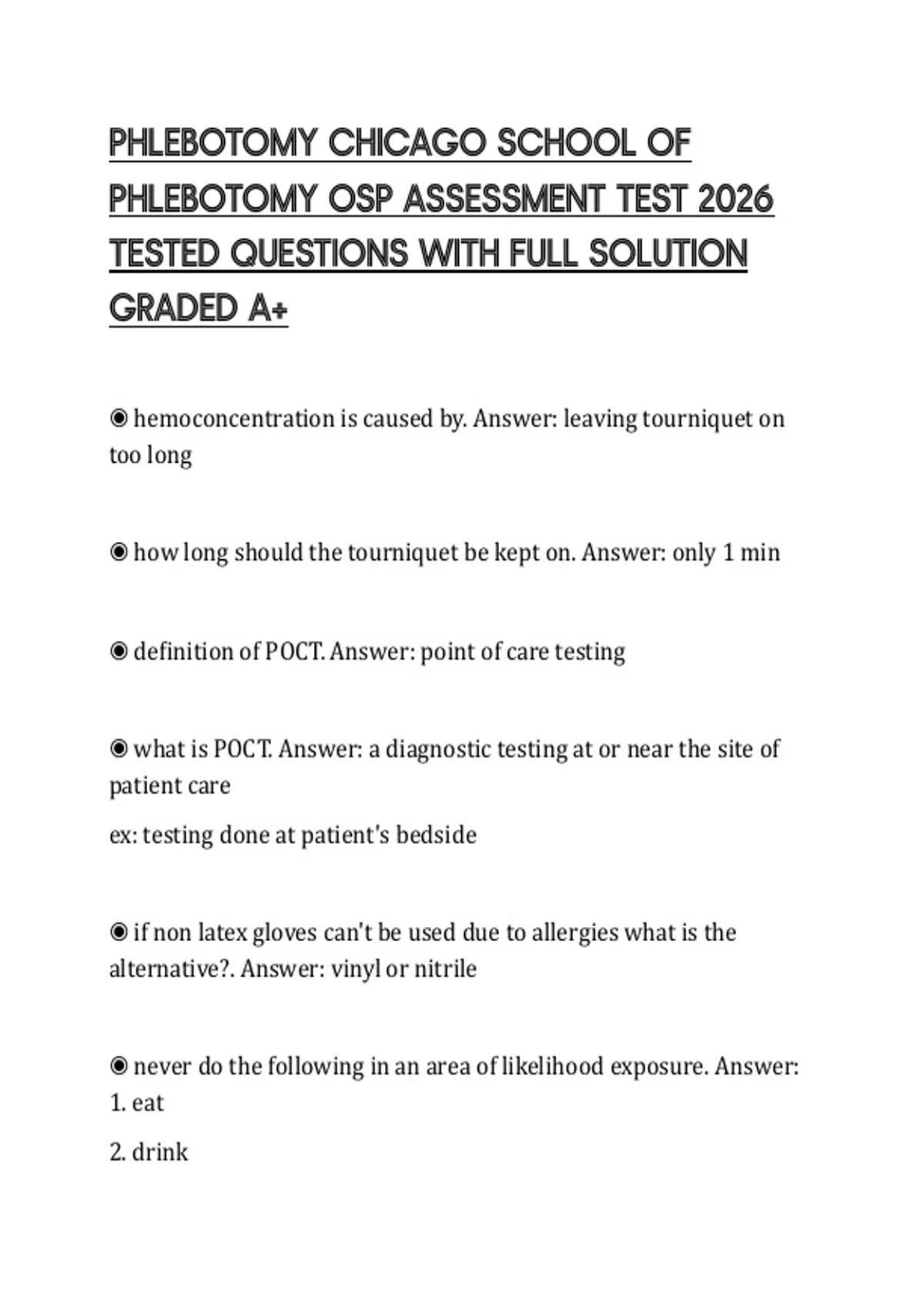 PHLEBOTOMY CHICAGO SCHOOL OF PHLEBOTOMY OSP ASSESSMENT TEST 2026 TESTED ...