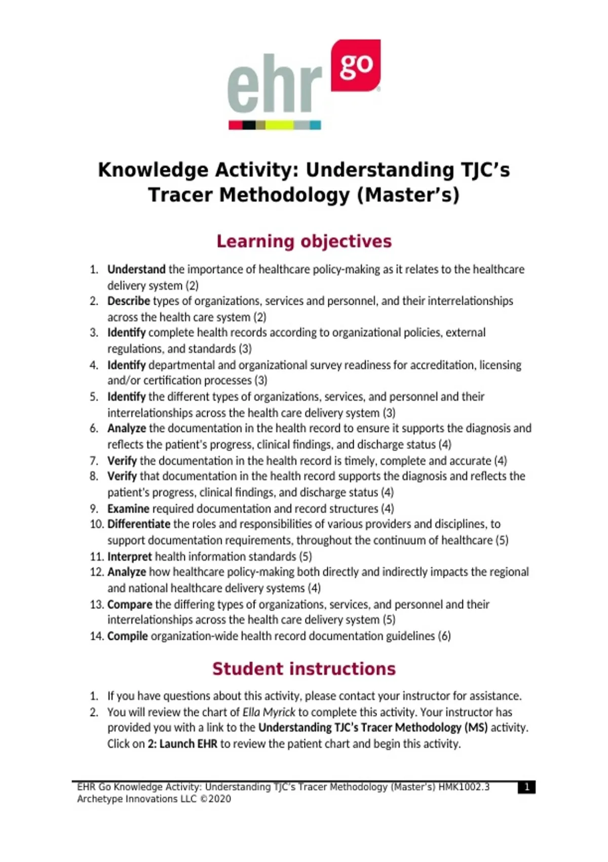 EHR GO Understanding TJC’s Tracer Methodology; knowledge activity ...