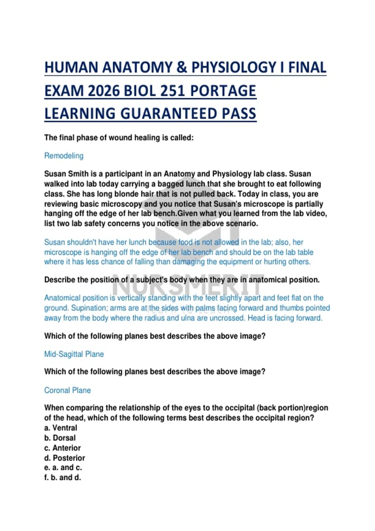 HUMAN ANATOMY & PHYSIOLOGY I FINAL EXAM 2026 BIOL 251 PORTAGE LEARNING ...