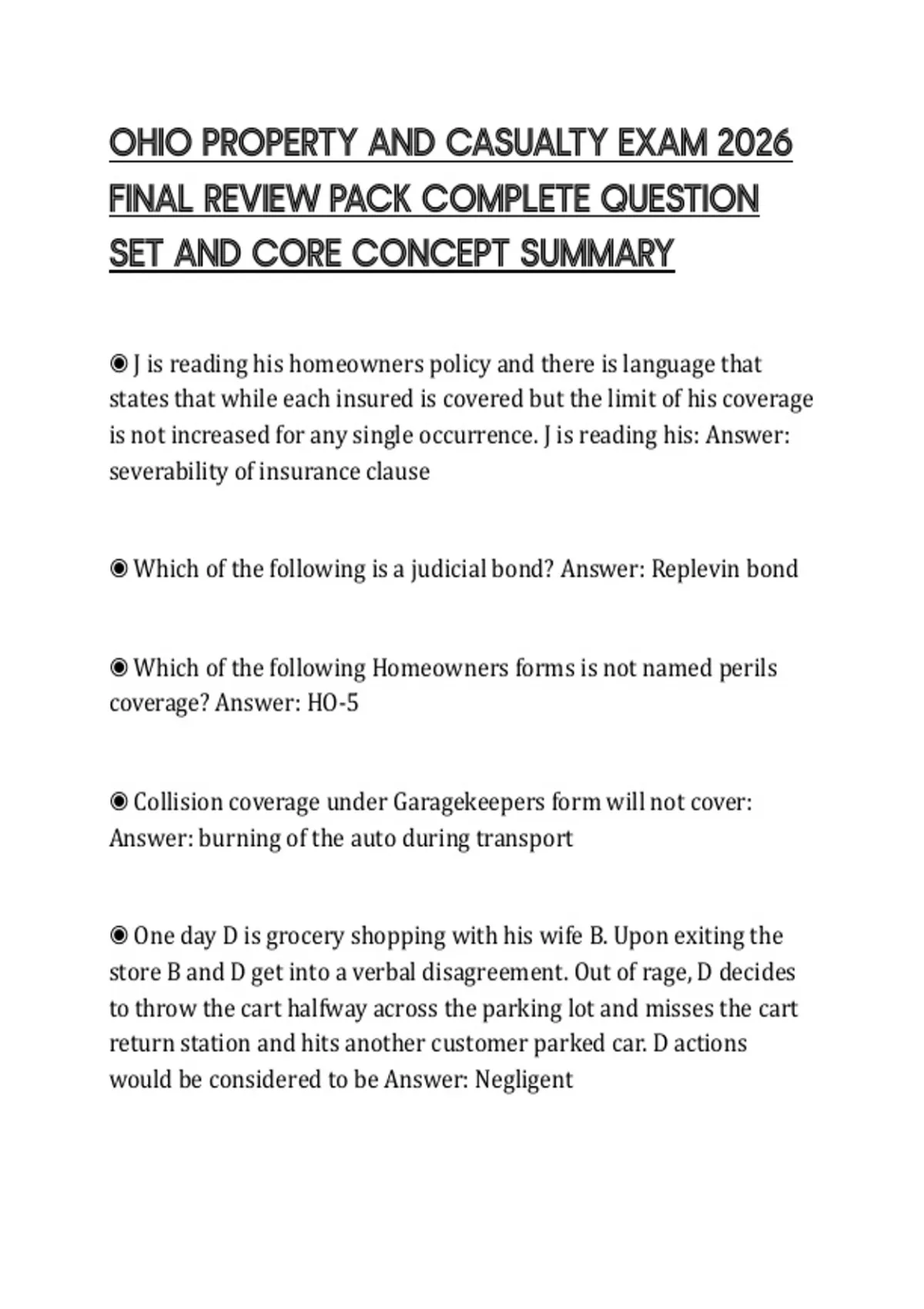 OHIO PROPERTY AND CASUALTY EXAM 2026 FINAL REVIEW PACK COMPLETE ...