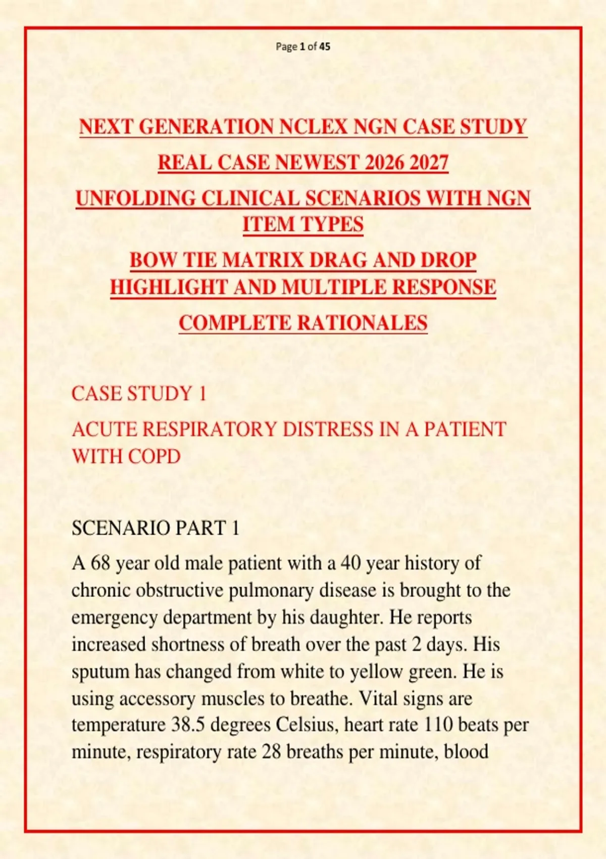 Next Generation NCLEX (NGN) Case Studies : 10 Unfolding Clinical ...
