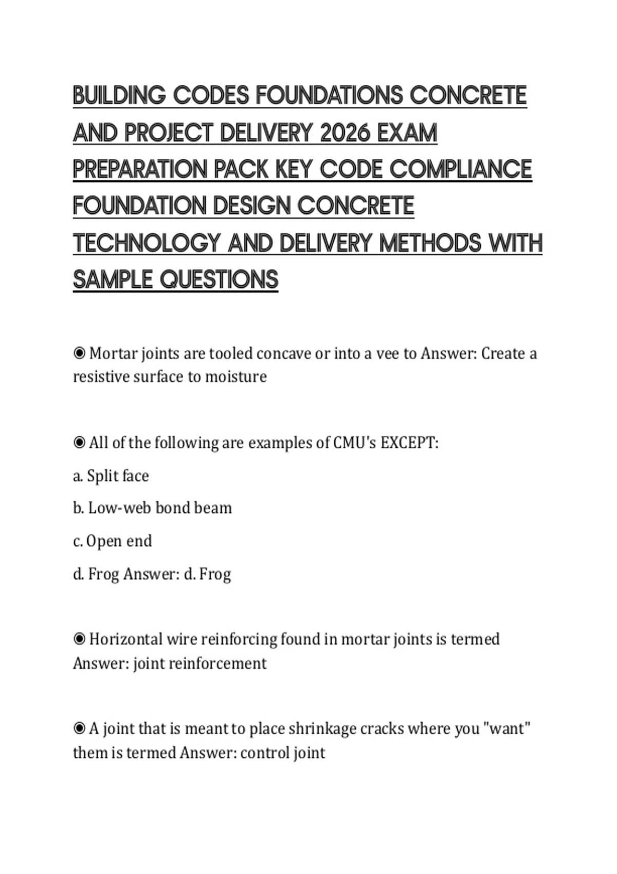 BUILDING CODES FOUNDATIONS CONCRETE AND PROJECT DELIVERY 2026 EXAM ...