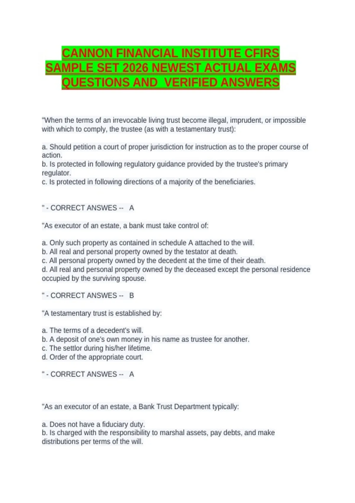 CFA Investment Foundations Mock Exam Questions And Answers -100% ...
