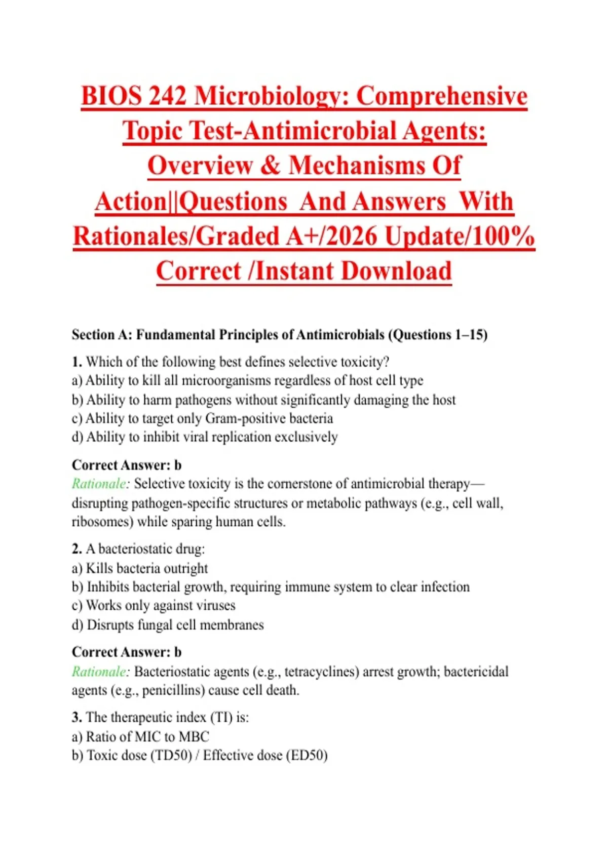 BIOS 242 Microbiology: Comprehensive Topic Test-Antimicrobial Agents ...