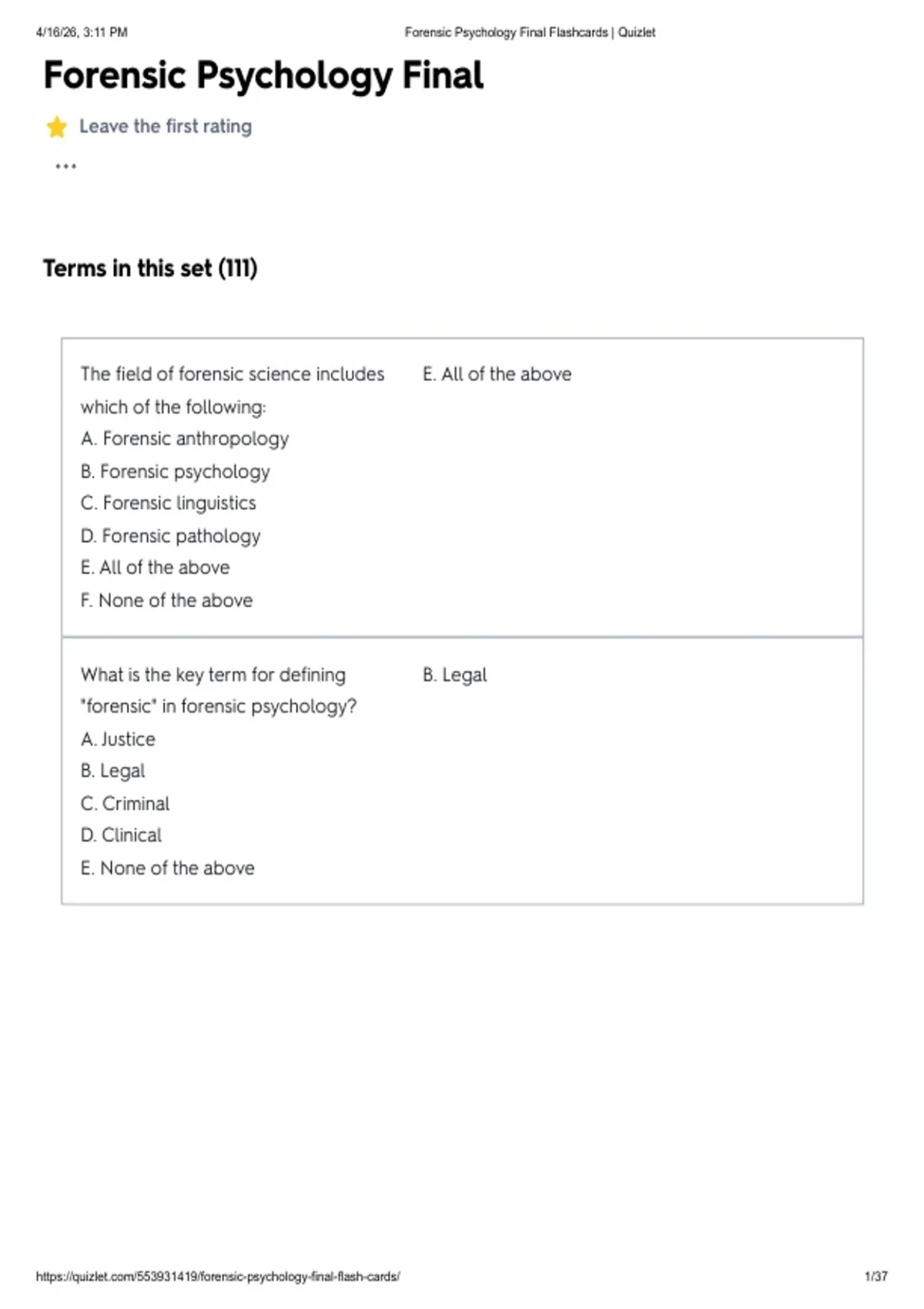 Forensic Psychology Final exam with question and answer 100%correct ...