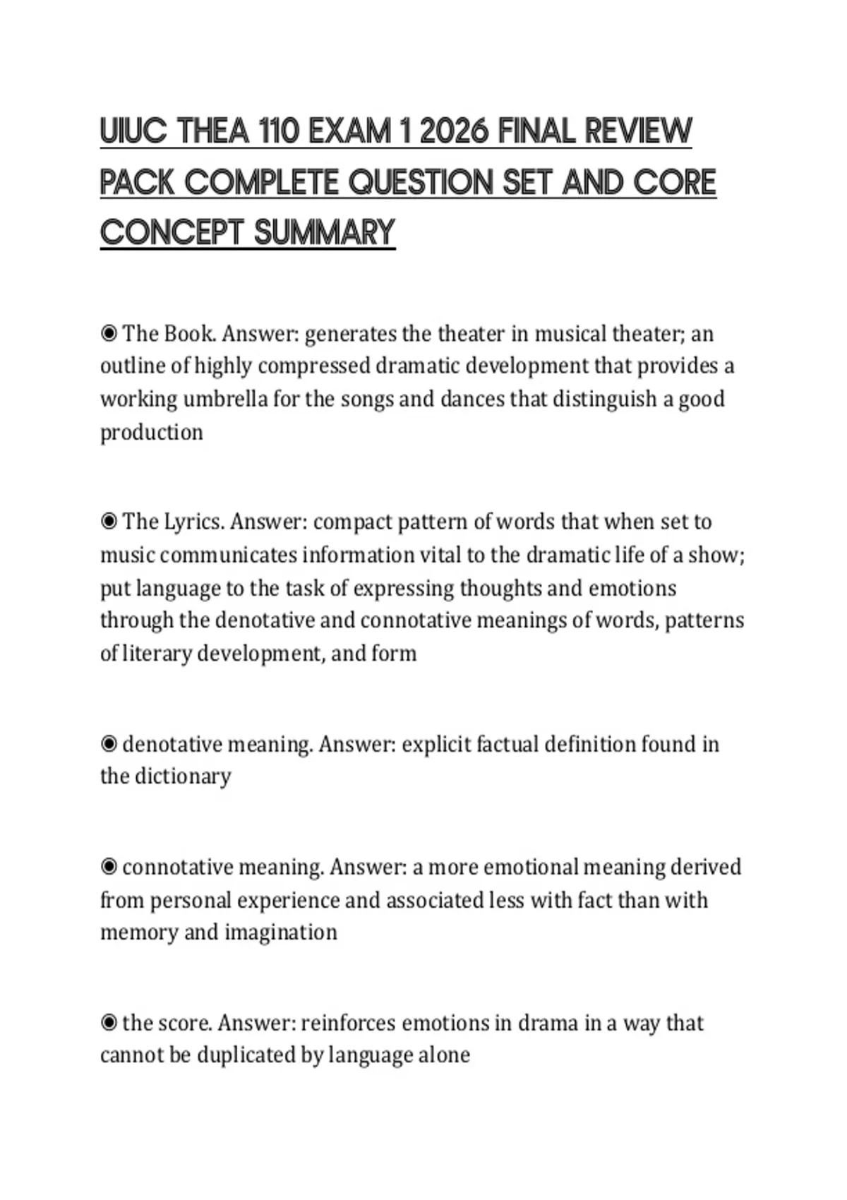 UIUC THEA 110 EXAM 1 2026 FINAL REVIEW PACK COMPLETE QUESTION SET AND ...