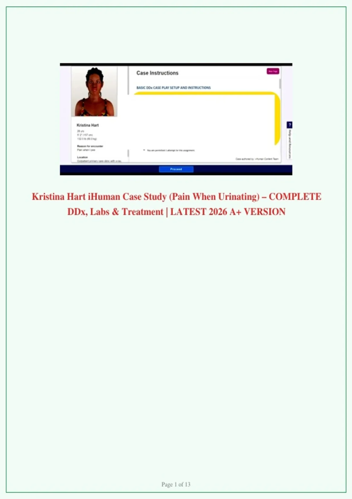 Kristina Hart iHuman Case Study (Pain When Urinating) – COMPLETE DDx ...