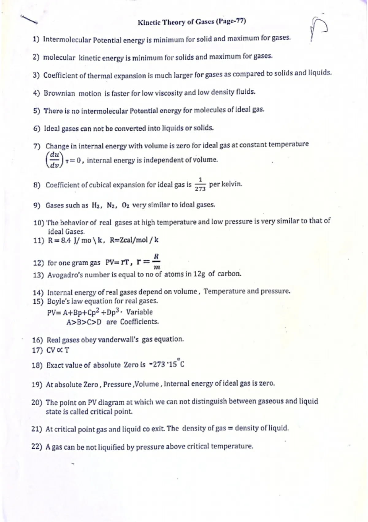 Summary Kinetic Theory of Gases Class 11 Physics Quick Revision Notes ...