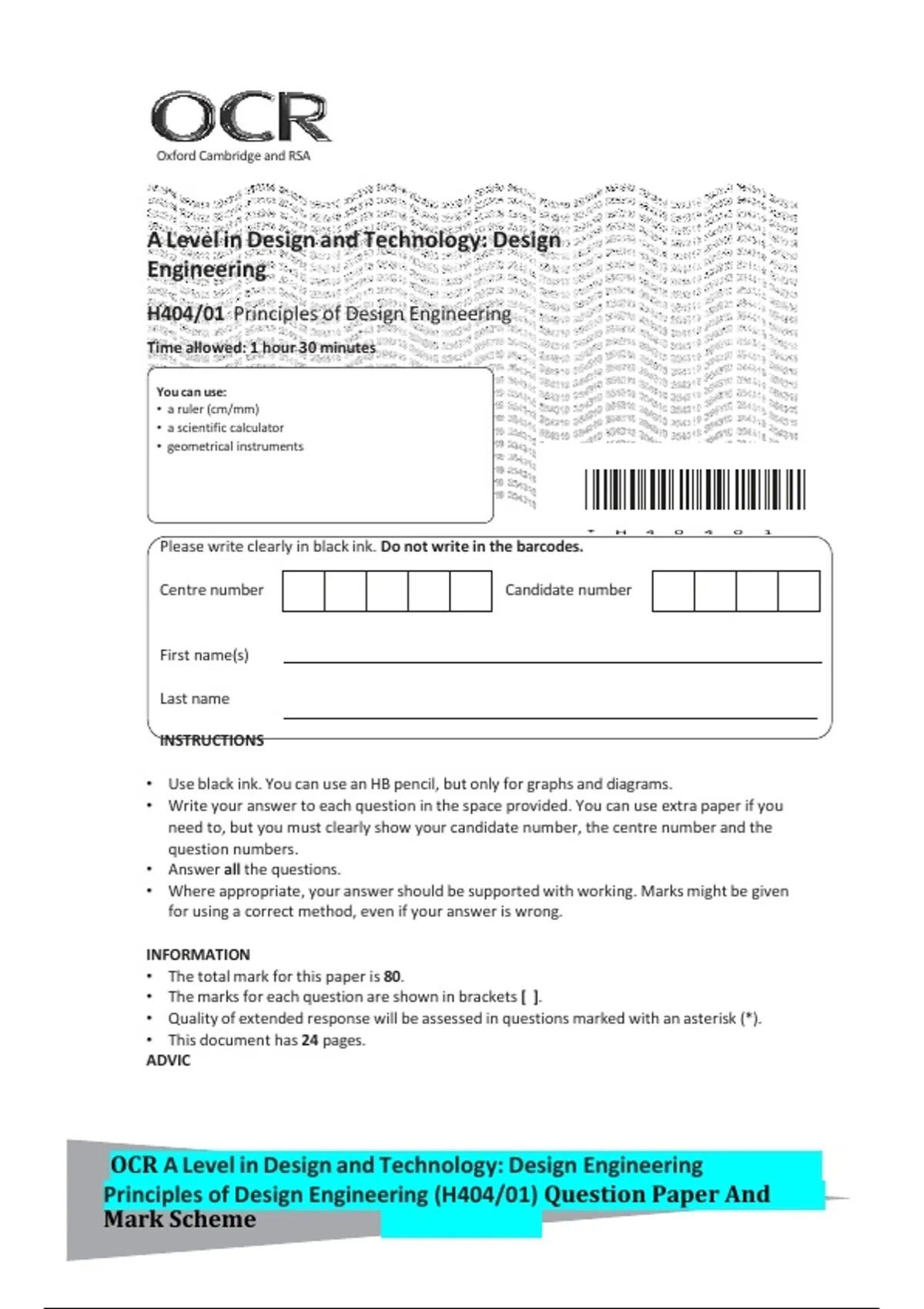 OCR A Level in Design and Technology: Design Engineering Principles of ...