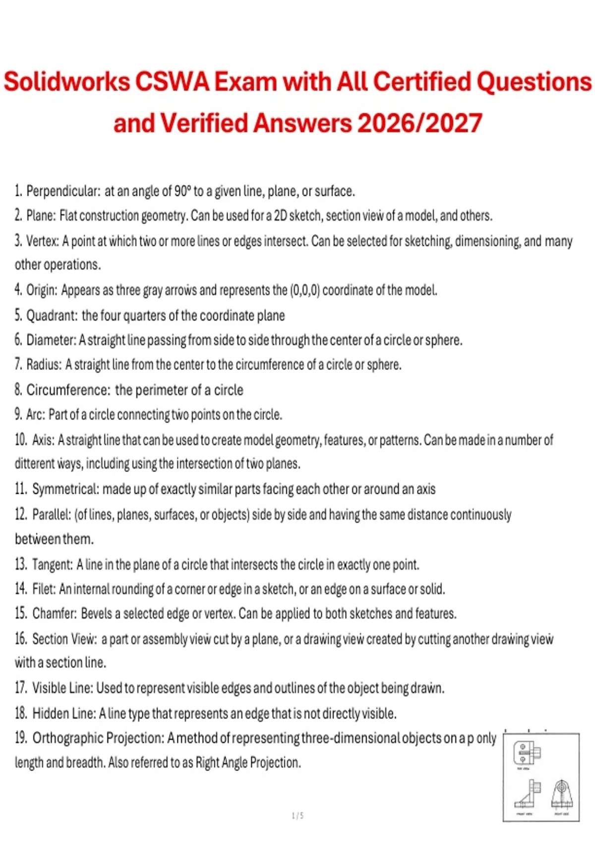 SolidWorks CSWA Exam (2026/2027) – All Certified Questions and Verified ...