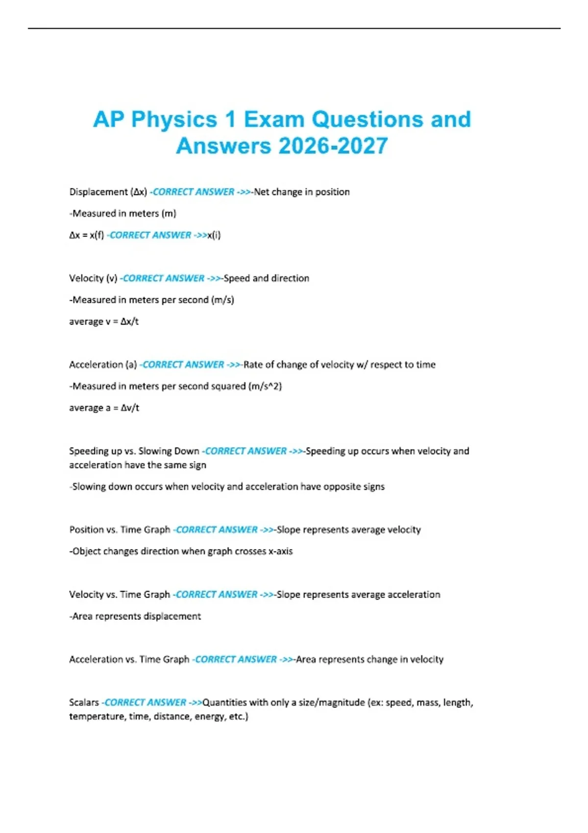 AP Physics 1 Exam Questions and Answers - AP - Stuvia US