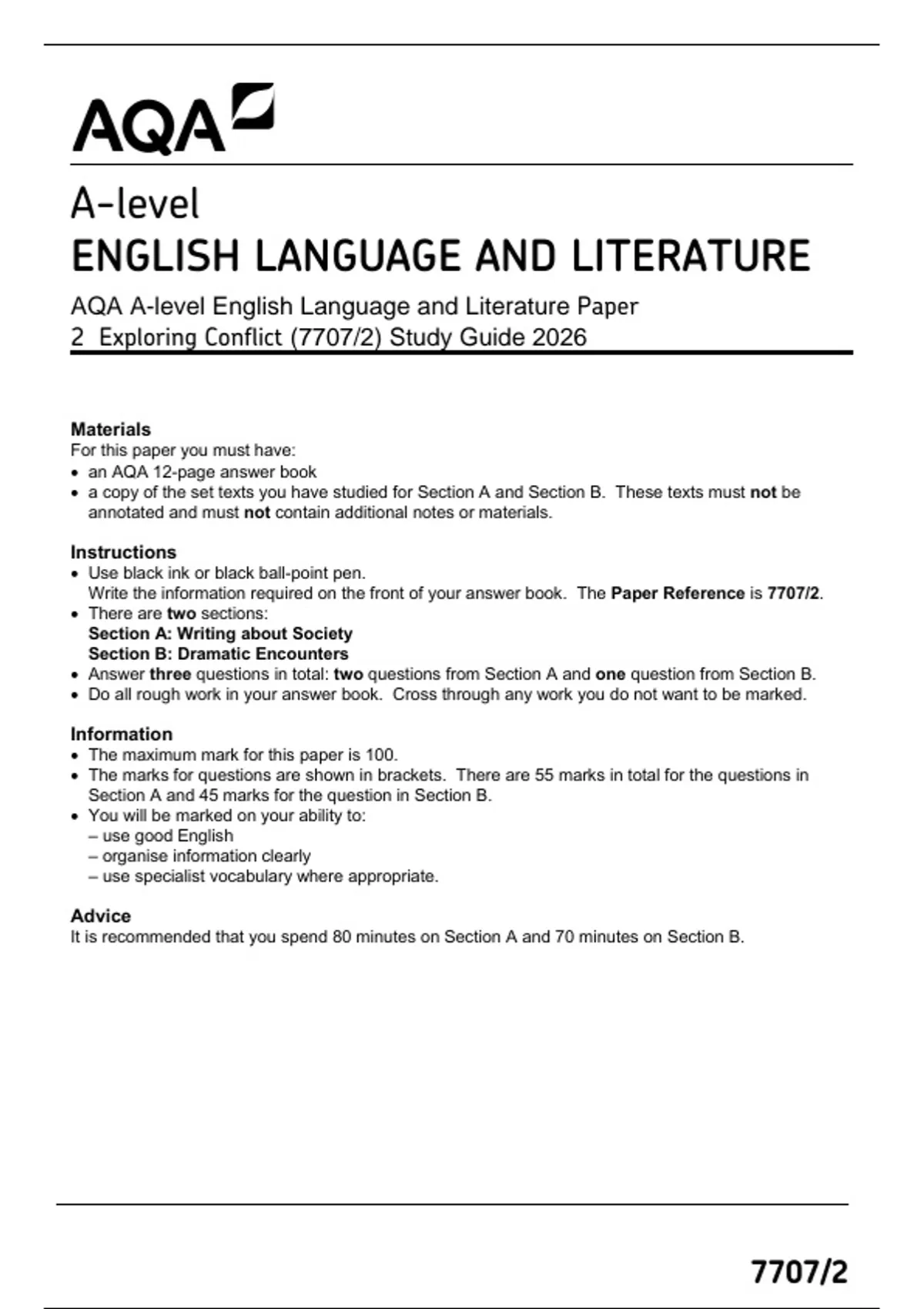 AQA A-level English Language and Literature Paper 2 Exploring Conflict ...