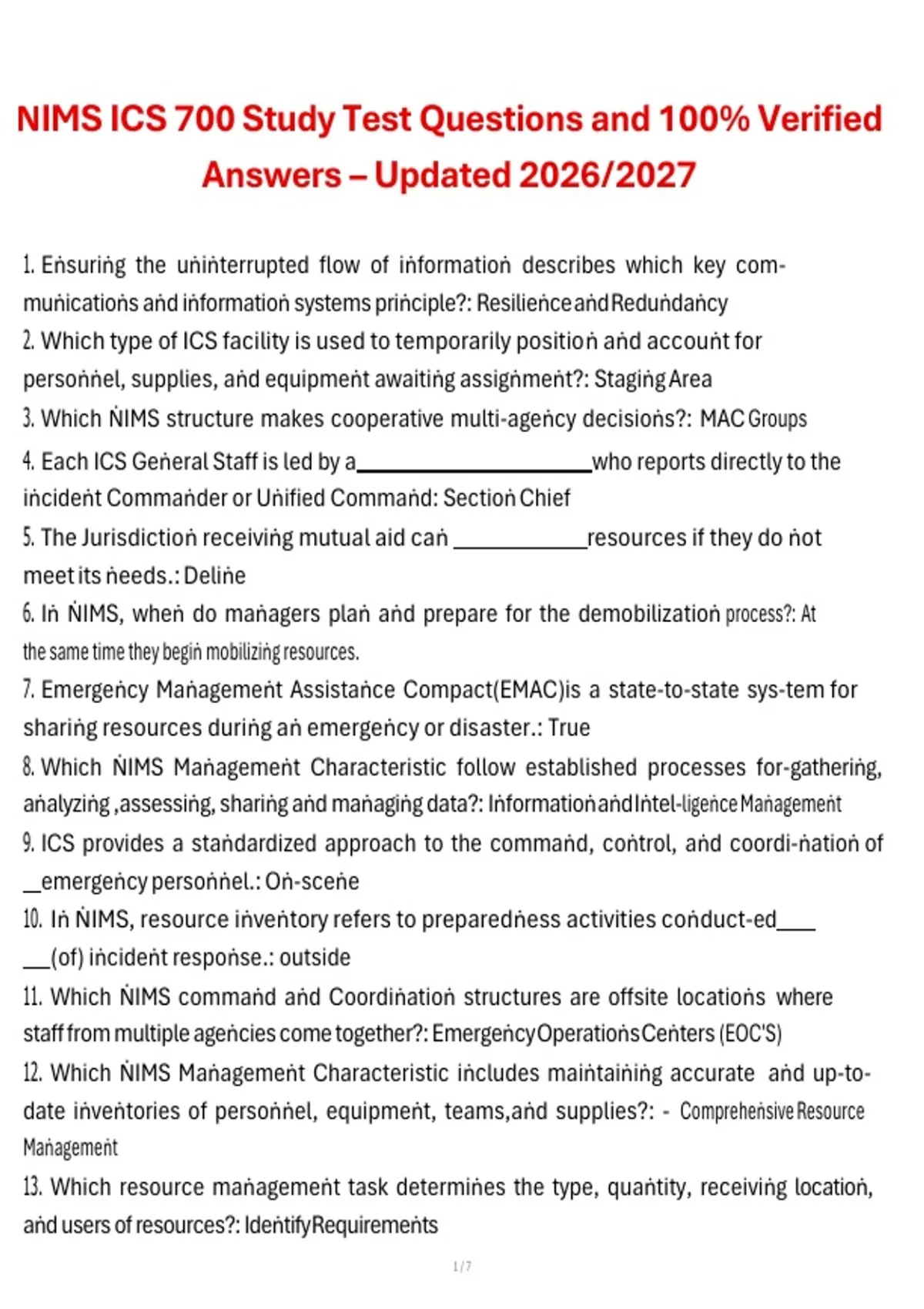 NIMS ICS 700 Study Test Questions and Answers – Updated 2026/2027 ...