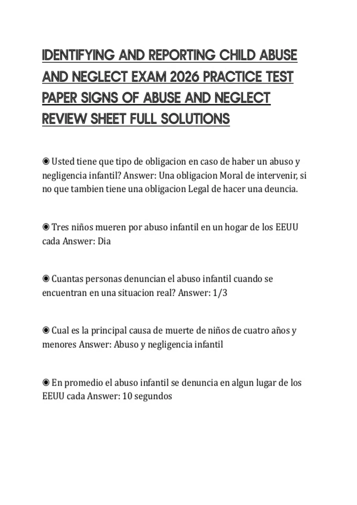IDENTIFYING AND REPORTING CHILD ABUSE AND NEGLECT EXAM 2026 PRACTICE ...