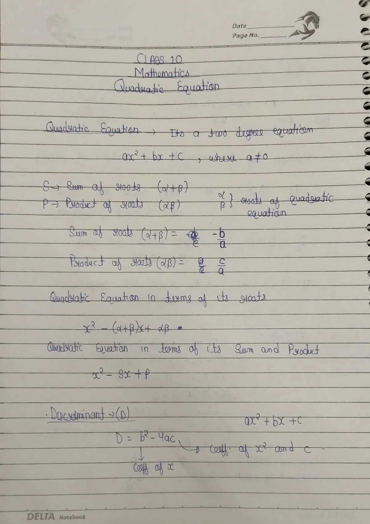 Quadratic Equation Class 10 Mathematics Notes - Mathematics - Stuvia UK