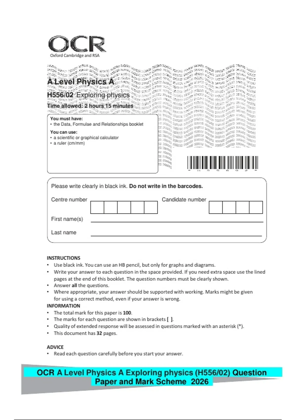 OCR A Level Physics A Exploring physics (H556/02) Question Paper and ...