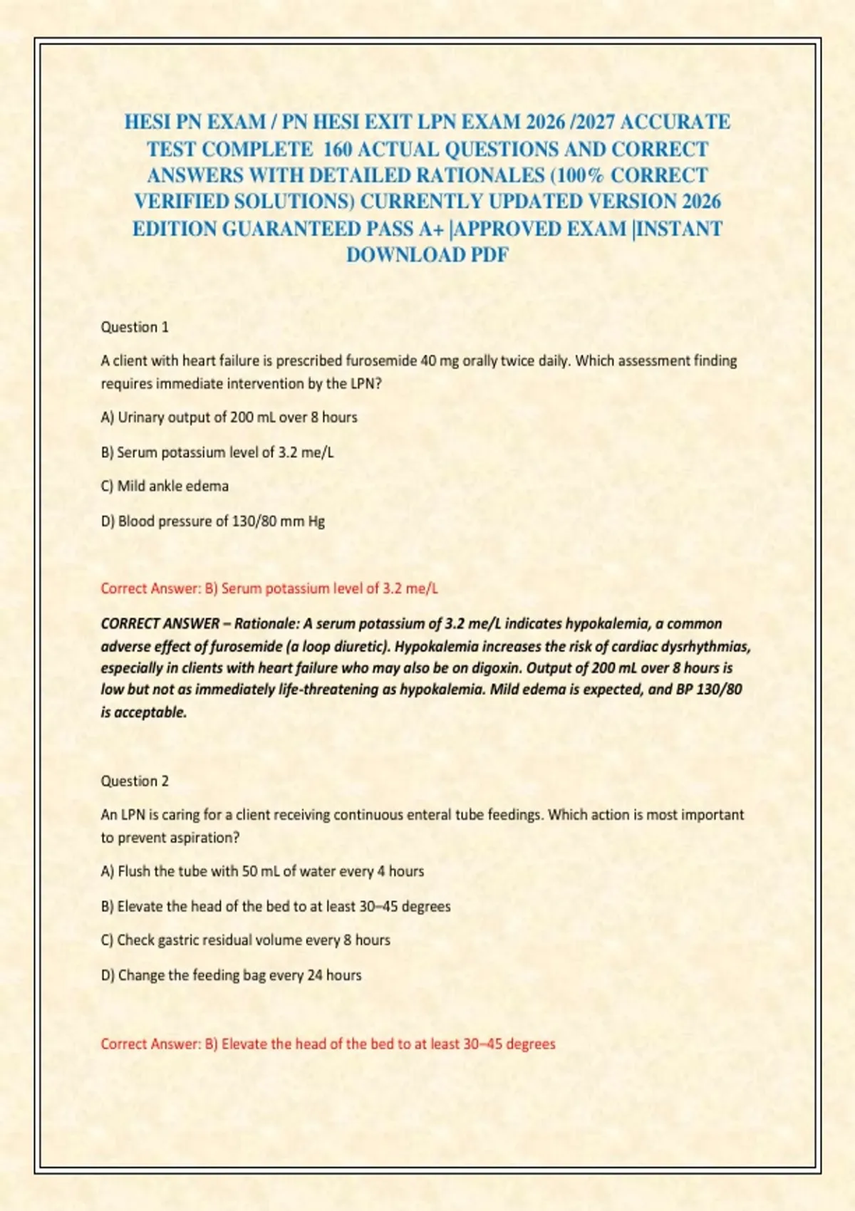 HESI PN EXAM / PN HESI EXIT LPN EXAM 2026 /2027 ACCURATE TEST COMPLETE ...