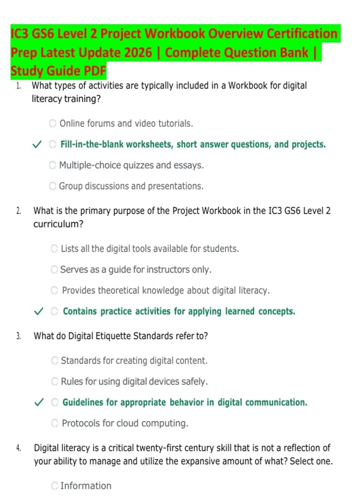 IC3 GS6 Level 2 Project Workbook Overview Certification Prep Latest ...