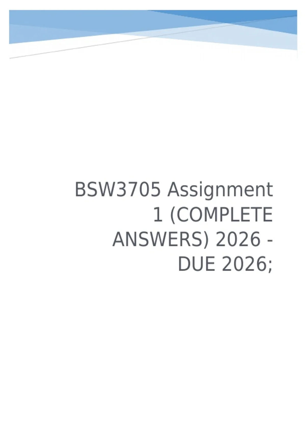 BSW3705 Assignment 1 (COMPLETE ANSWERS) 2026 - DUE 2026; - BSW3705 ...