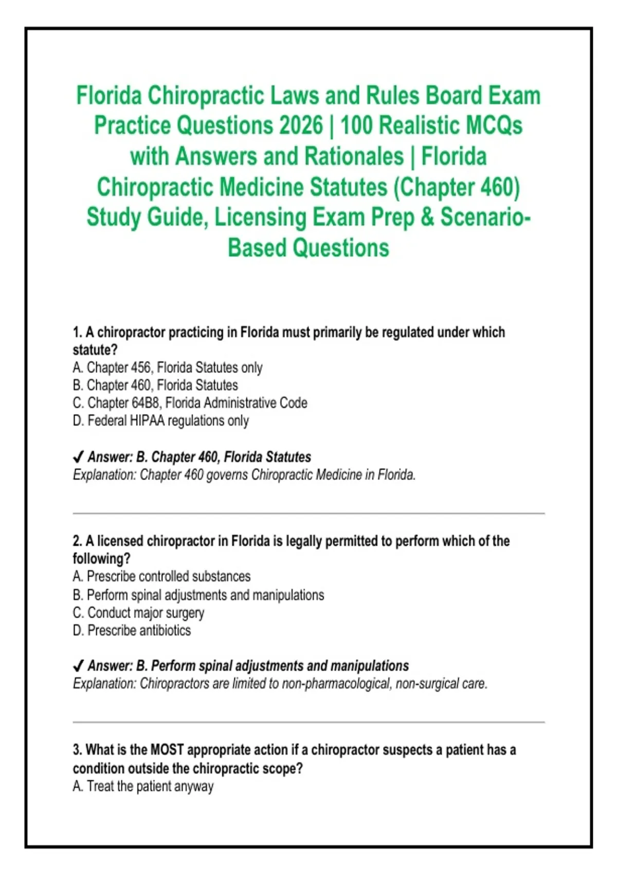 ULTIMATE FLORIDA CHIROPRACTIC BOARD EXAM BUNDLE | Laws & Rules ...