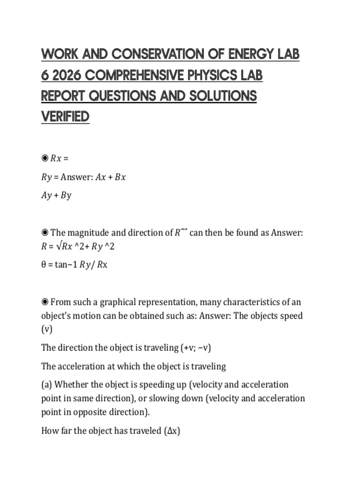 WORK AND CONSERVATION OF ENERGY LAB 6 2026 COMPREHENSIVE PHYSICS LAB ...