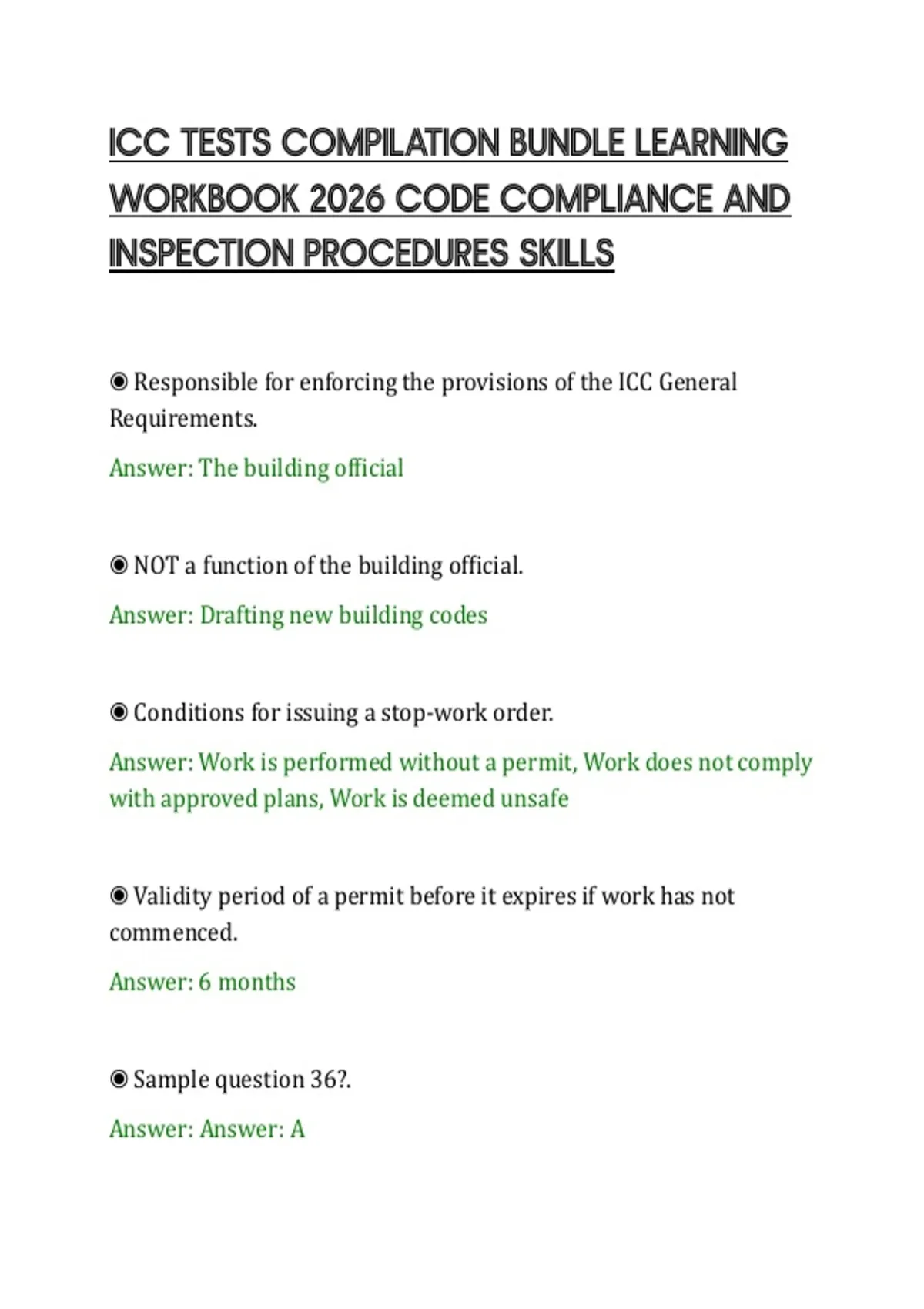 ICC TESTS COMPILATION BUNDLE LEARNING WORKBOOK 2026 CODE COMPLIANCE AND ...