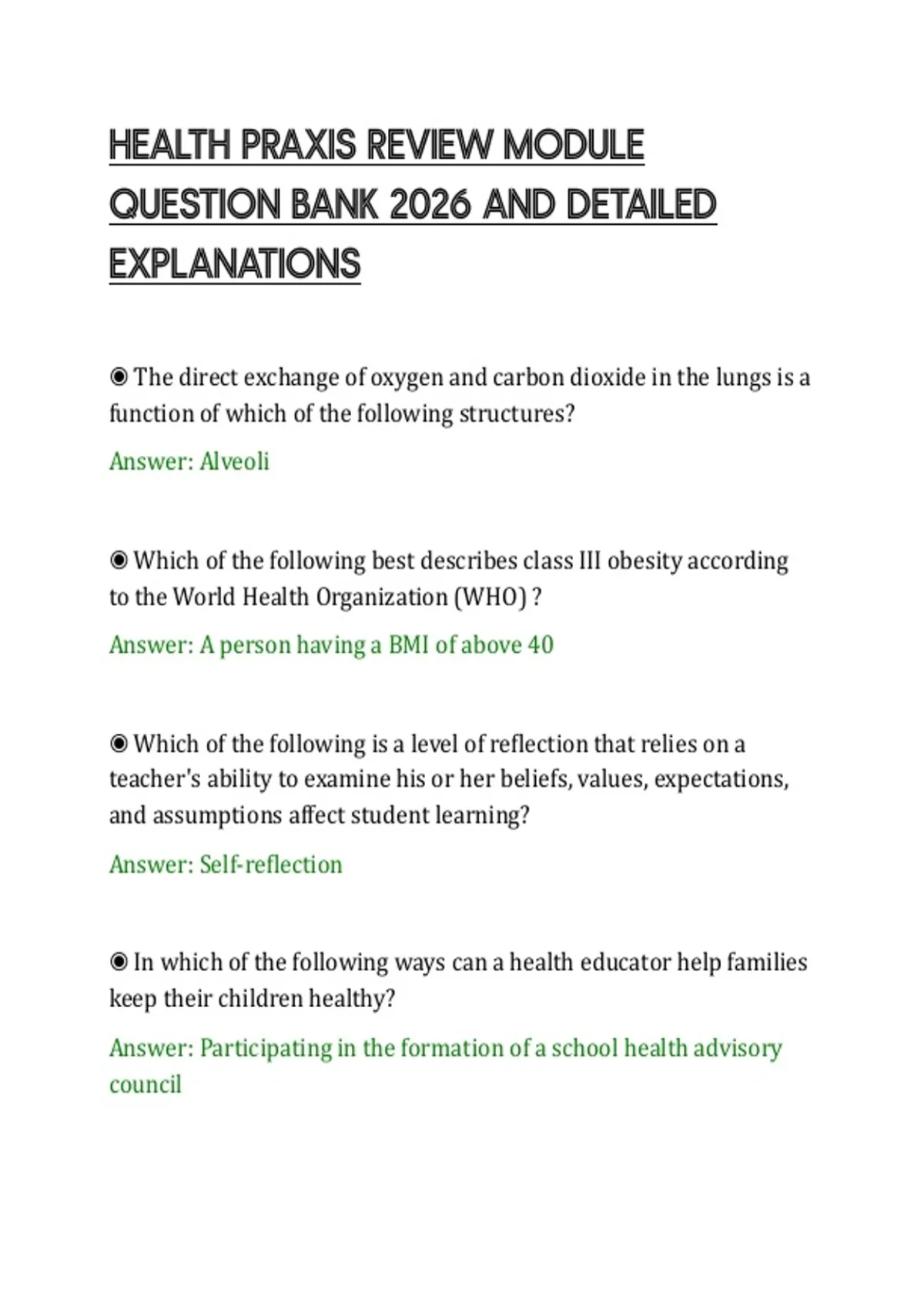 HEALTH PRAXIS REVIEW MODULE QUESTION BANK 2026 AND DETAILED ...