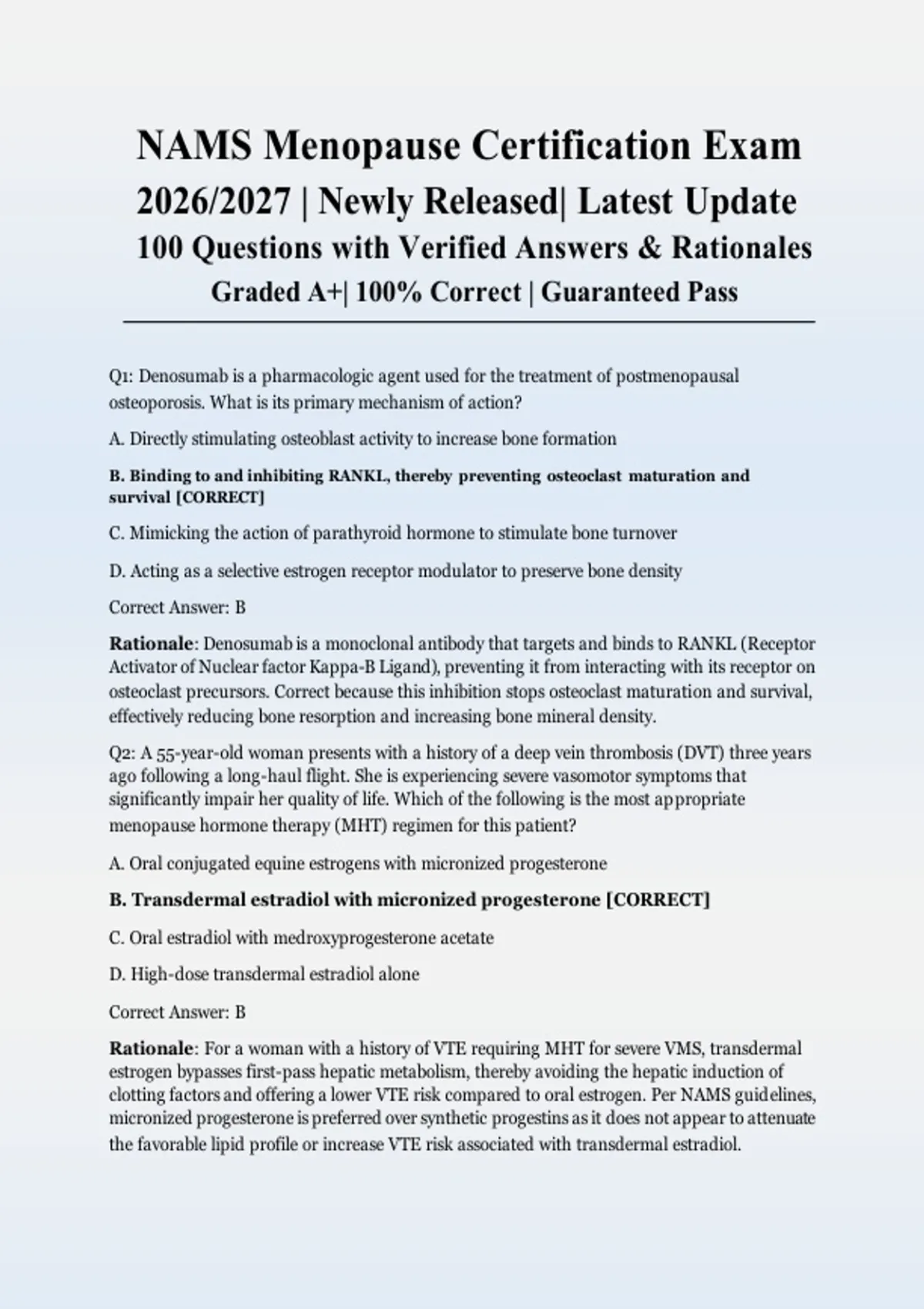 NAMS Menopause Certification Exam 2026/2027 | Latest Update | ACTUAL ...