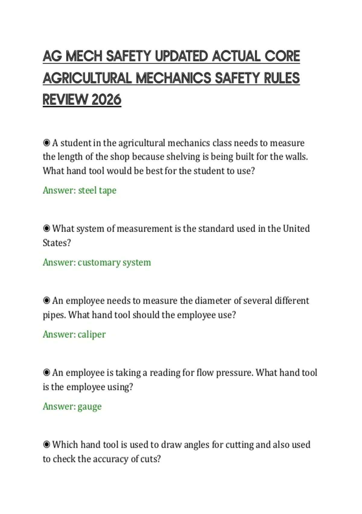 AG MECH SAFETY UPDATED ACTUAL CORE AGRICULTURAL MECHANICS SAFETY RULES ...