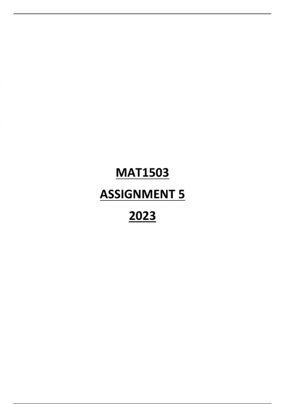 MAT1503 ASSIGNMENT 5 2023 - MAT1503 - Linear Algebra (MAT1503) - Stuvia SA