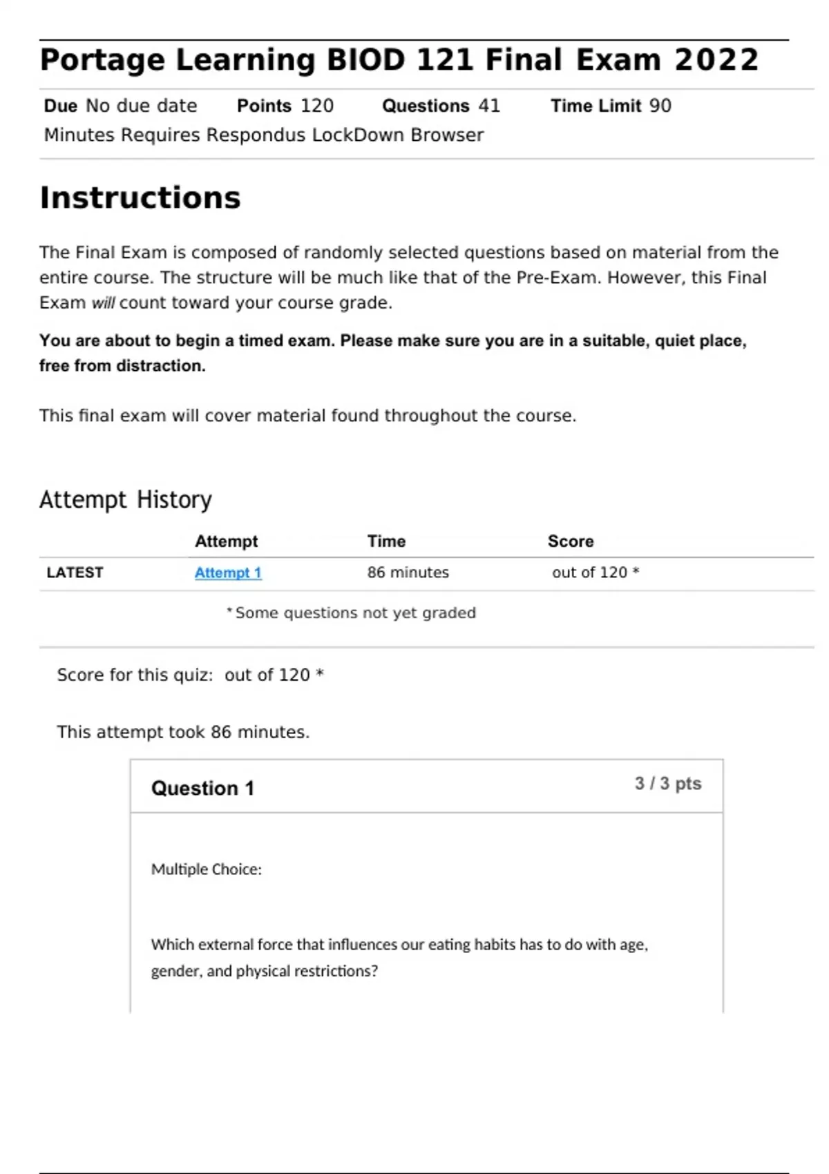 Portage Learning BIOD 121 Nutrition Module 1-6 Exams & Final exam 2022/ ...